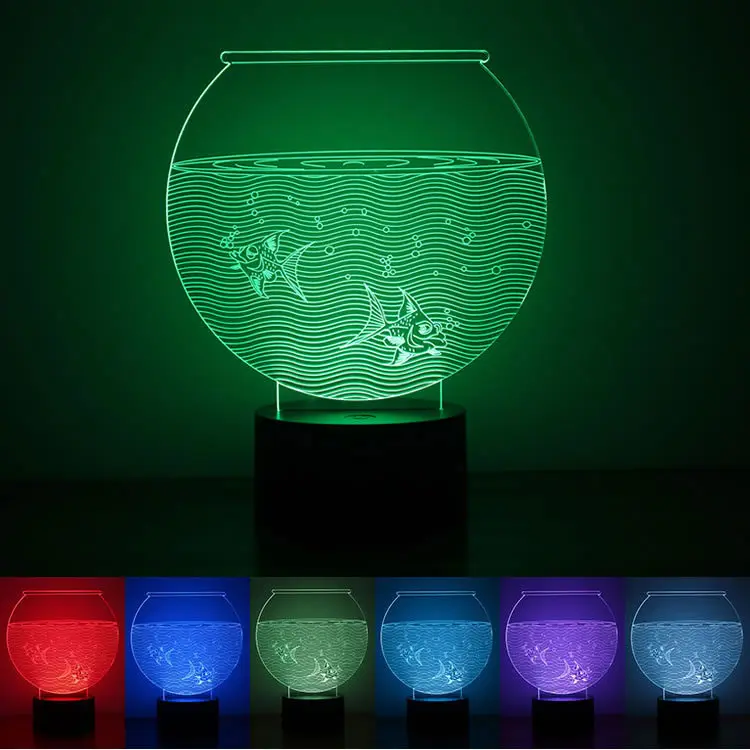 3D LED Lampa u 8 boja Black Cut Illusions Aquarium Multicolor