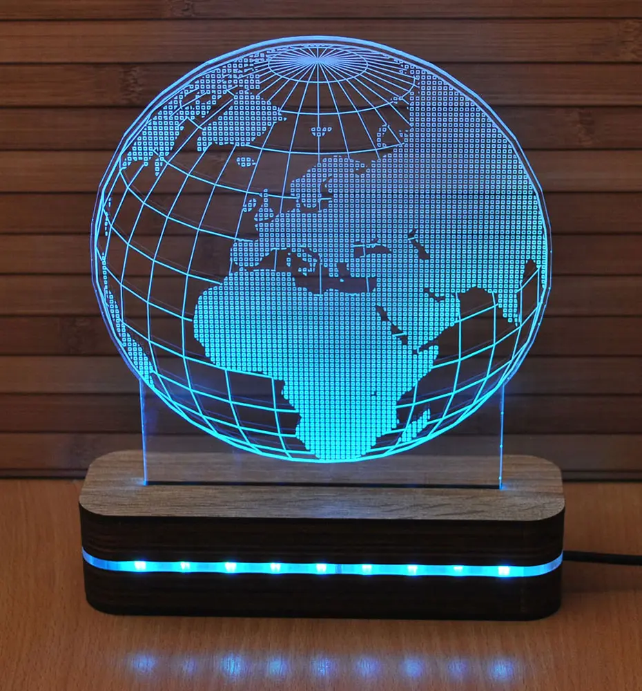 3D LED Lampa u 9 boja Black Cut Earth Multicolor