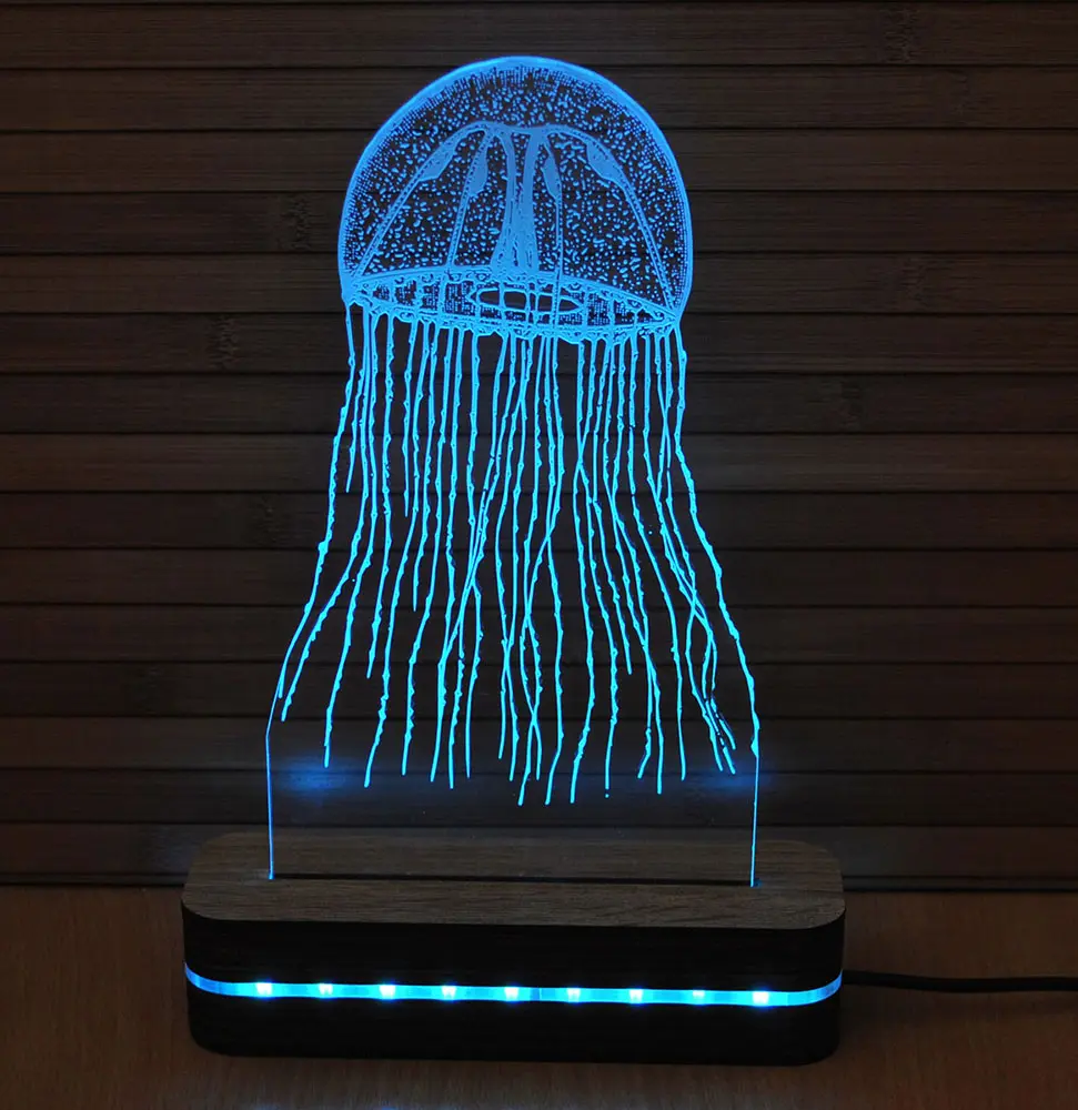 3D LED Lampa u 8 boja Black Cut Jellyfish Multicolor