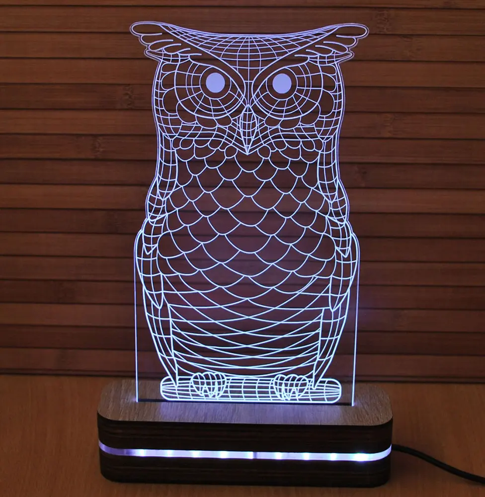 3D LED Lampa u 8 boja Black Cut Owl Multicolor