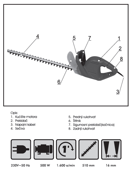 Električne makaze za živu ogradu W-HEC 500
