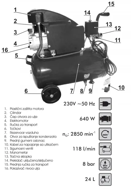 Kompresor za vazduh WDK825 24 litara 75015225