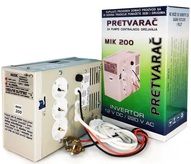 Pretvarač napona sa punjačem za spoljni akumulator Ispravljač sa 12 na 220V MIK 200