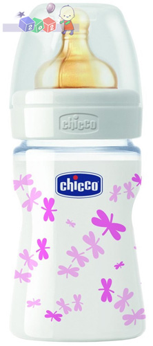 Chicco Staklena flašica sa kaučuk cuclom Well-Being 150ml 0m+ 00070810110000