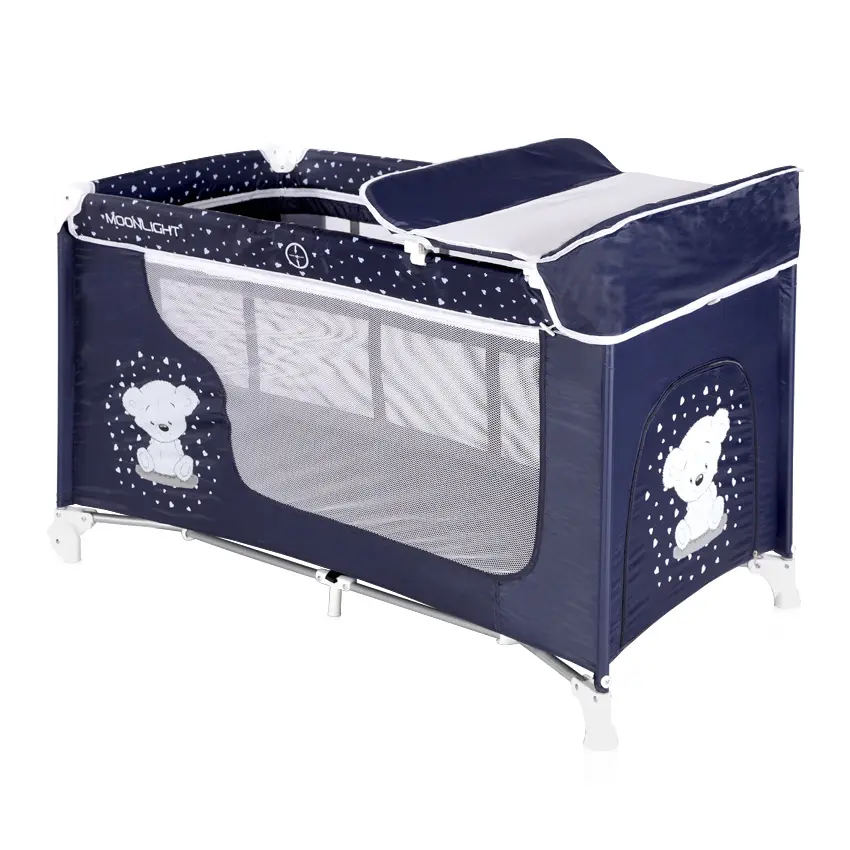 LORELLI Prenosivi krevetac MOONLIGHT 2 nivoa Dark Blue Teddy Bear