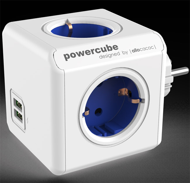 PowerCube produžni bez kabla 4 x šuko 2xUSB plava