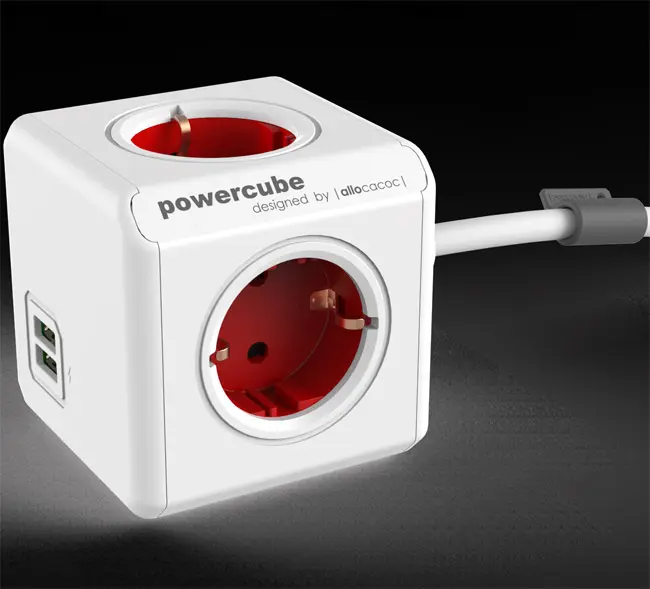 PowerCube produžni kabl 4 x šuko 2xUSB crvena