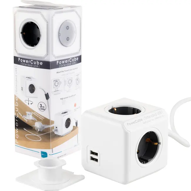 PowerCube produžni kabl 3m 4xšuko 2xUSB siva
