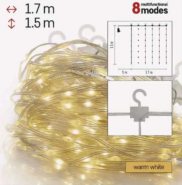 LED zavesa 1,7x1.5m sa 180 toplo belih dioda Multi-Effect Emos D3EW02