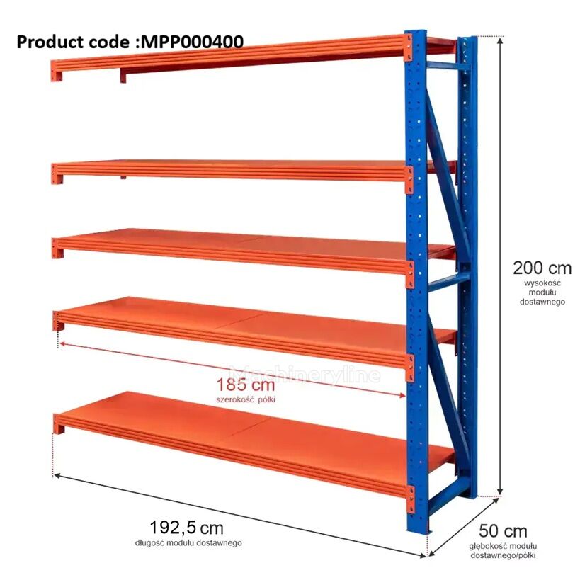 Novi Mega-M Regał metalowy magazynowy 5-półkowy Mega-M FORTIS LIGHT H-200 cm regal sa policama