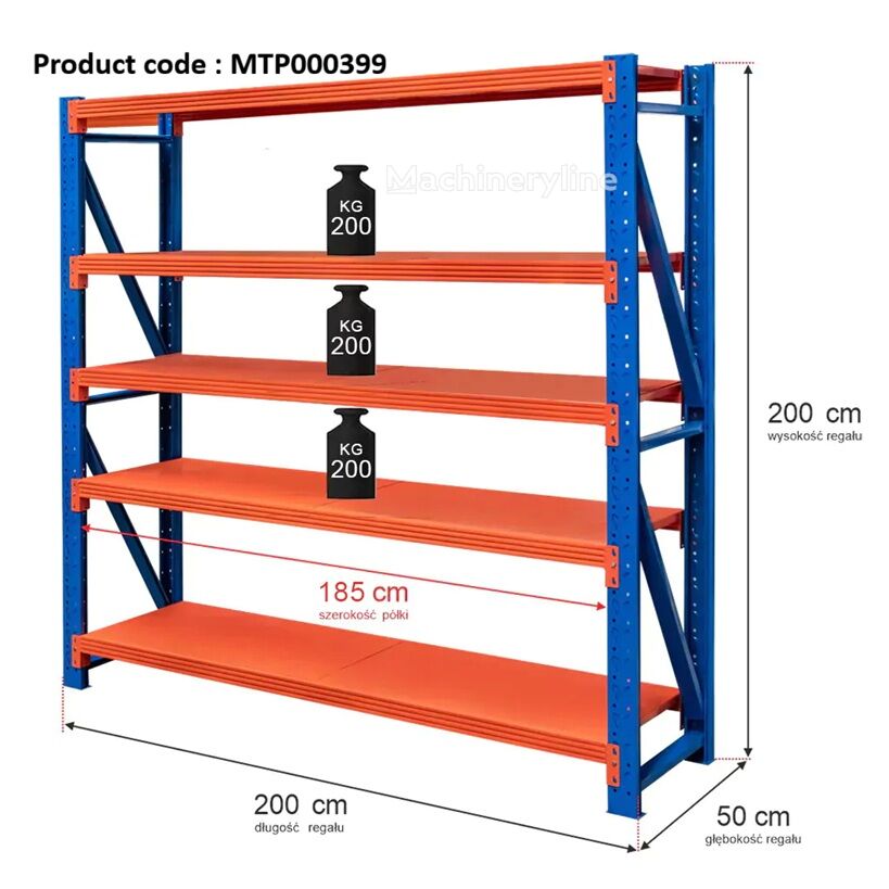 Novi Mega-M Regał metalowy magazynowy 5-półkowy Mega-M FORTIS LIGHT H-200 cm regal sa policama