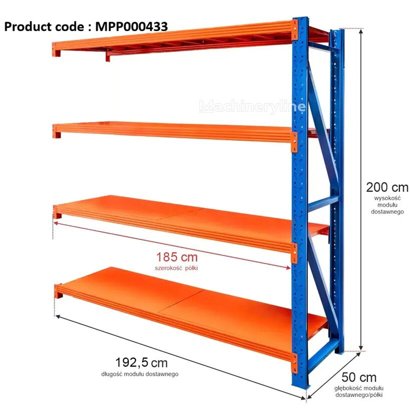 Novi Mega-M Regał metalowy magazynowy 4-półkowy Mega-M FORTIS LIGHT H-200 cm regal sa policama