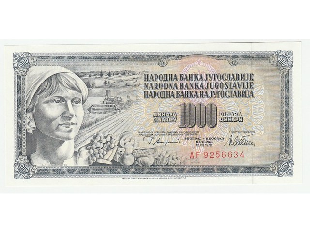 1 000 Dinara - 1978 (AF sa greškom - guverne)