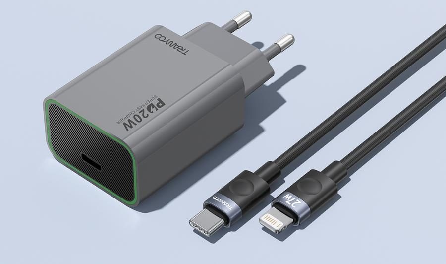 Tranyoo kućni punjač T-EU7L 20W PD USB-C sa Lightning kablom
