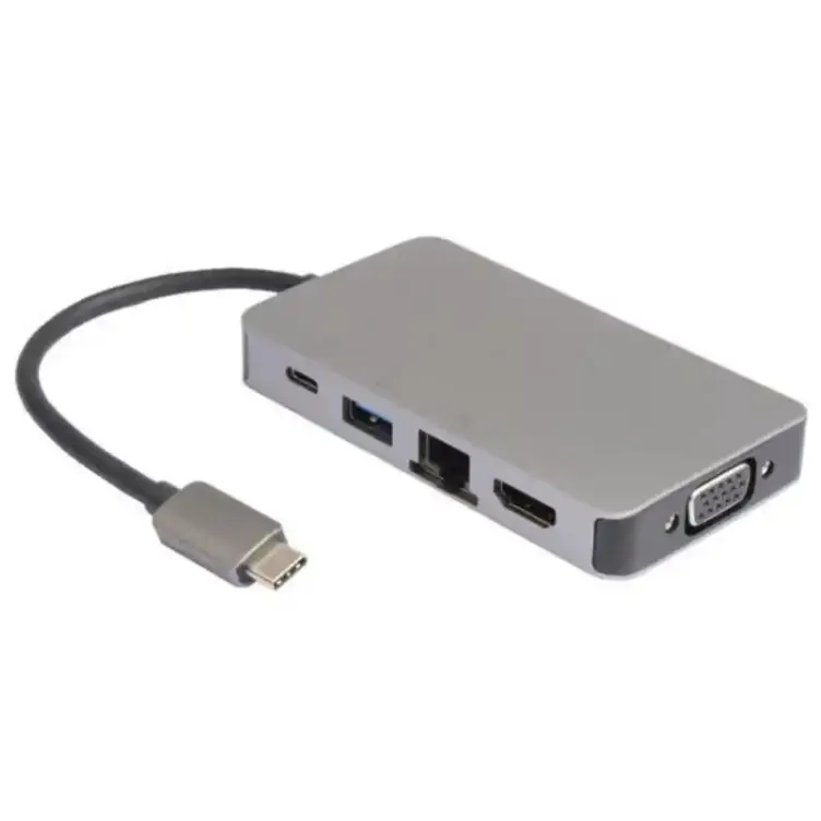 Adapter konverter USB Tip C 3.1 - HDMI/VGA/2xUSB 3.0/RJ45/Tip C E-green