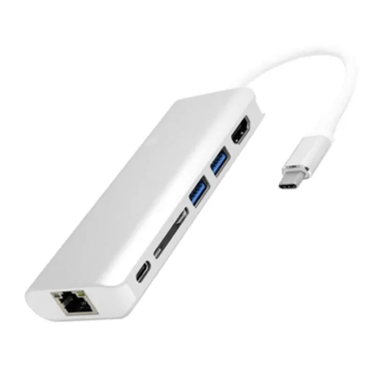 Adapter-konvertor TIP C na HDMI+2xUSB 3.0+SD+TIP C+RJ45