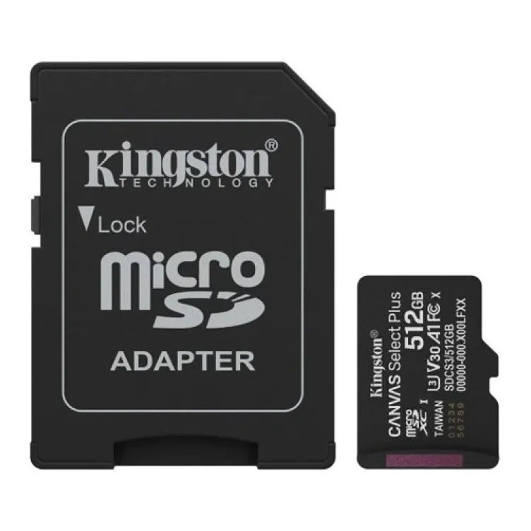 Micro SD Card 512GB Kingston + SD adapter SDCS3/512GB class 10