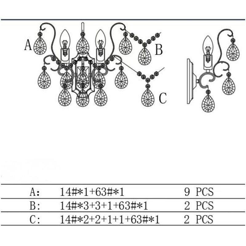 MEGGA, KRISTAL ZIDNA LAMPA LOOK 107-2W_CHW 2*E14, 000017