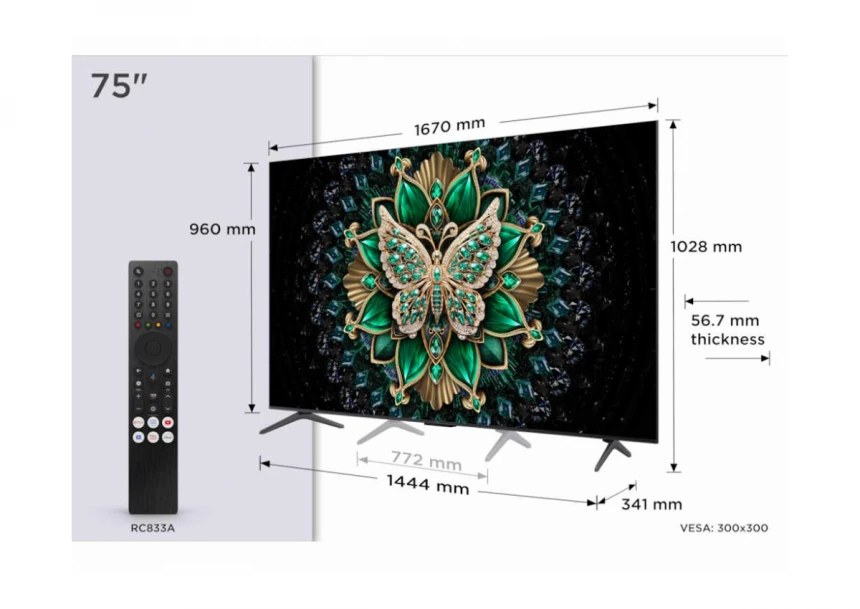 Televizor TCL 75C6K/MiniLED-QLED/75"/4K UHD/144Hz/Google TV/crna