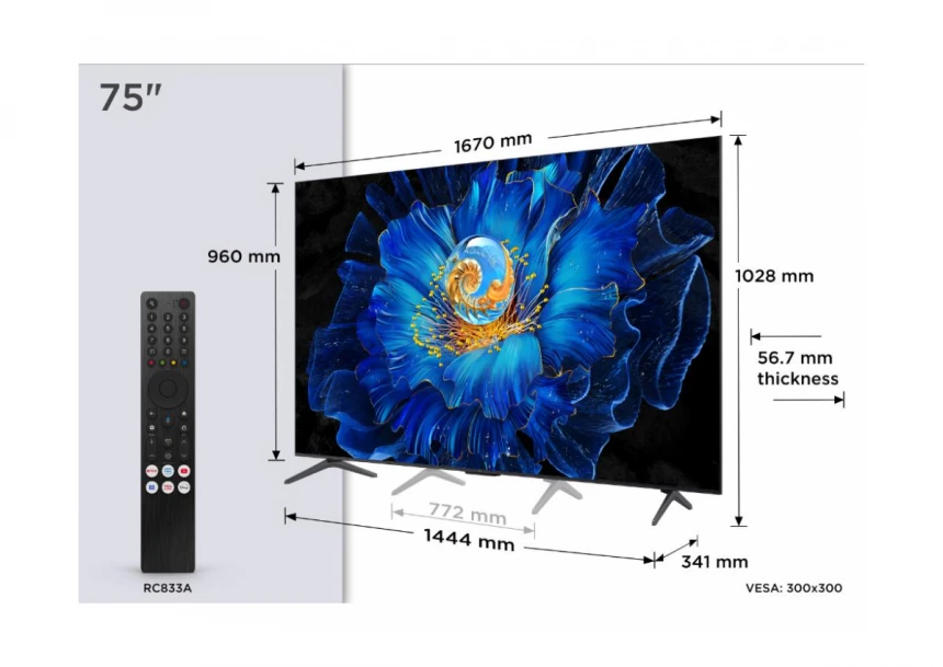 Televizor TCL 75C6KS/QLED MiniLED/75"/4K UHD/60Hz/Google TV/crna