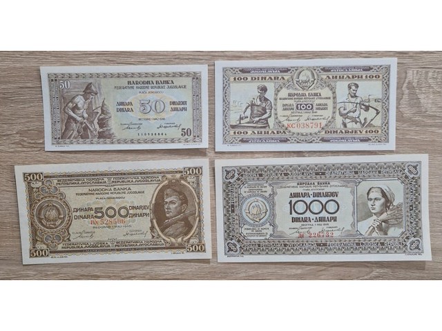 1000, 500, 100 i 50 dinara 1946 UNC