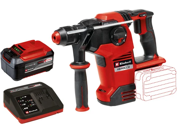 Einhell Aku. Čekić bušilica HEROCCO 36/28 + Punjiva baterija 5,2Ah and 4A Fastcharger PXC-Starter-Kit + Baterija Power-X-Change Plus 18V 5,2Ah