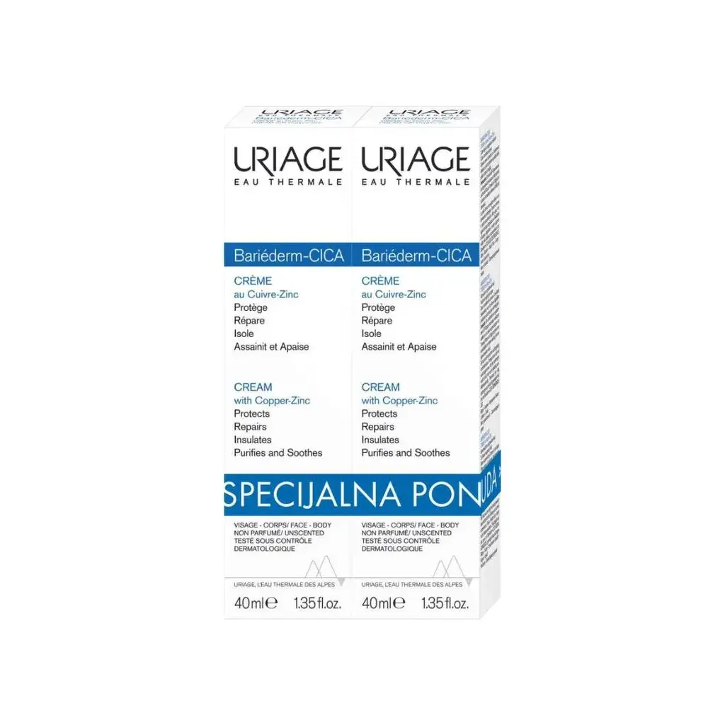 Uriage Krema za lice i telo Bariederm Cica, 2x40 ml