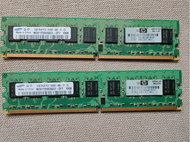 Dve SAMSUNG 2GB 2Rx8 PC2-6400E-666-12-G3 RAM memorije