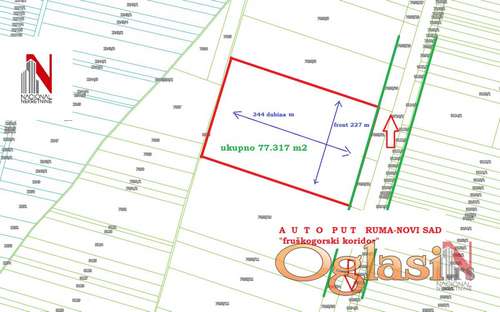 IINVESTICIONI BISER parcela od 77.317m2 FRUŠKOGORSKI KORIDOR !