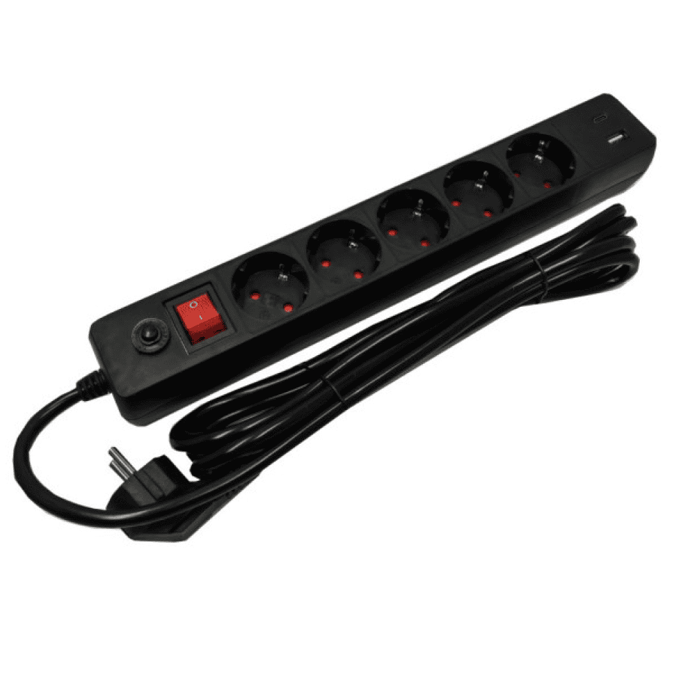 Produzni kabl sa zastitom 5 uticnica USB A+C, SPG5-B-6, 5V/3.1A USB-A+C 16A/3500W 1.8m