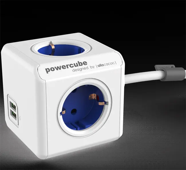 PowerCube produžni kabl 4 x šuko 2xUSB plava