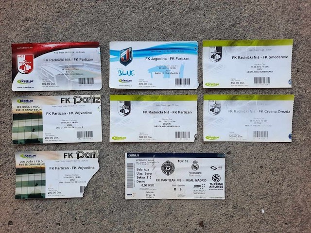 Ulaznice lot 8 komada FK Radnicki Nis, Partizan, Zvezda
