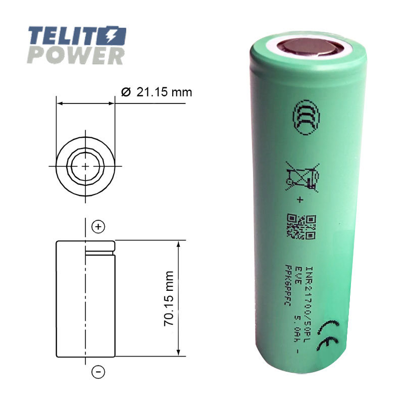 EVE INR21700‑50PL 5000mAh 50A Li‑ion baterija – visokog kapaciteta