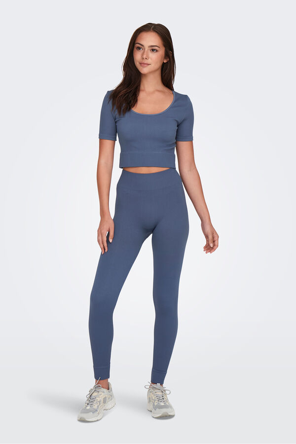 Nahtlose blaue gerippte leggings