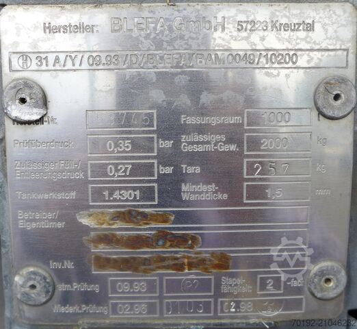 1000 litara IBC kontejner napravljen od V2A
Blefa 9148