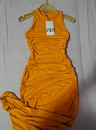 Zara midi asimetricna mandarina haljina S