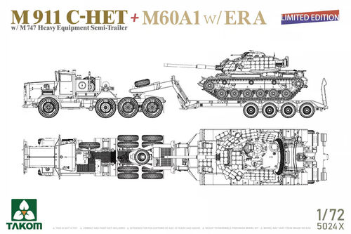 NEW! Takom 5024X US M911 C-HET with M747 Heavy Equipment Semi-Trailer and M60A1 with ERA
