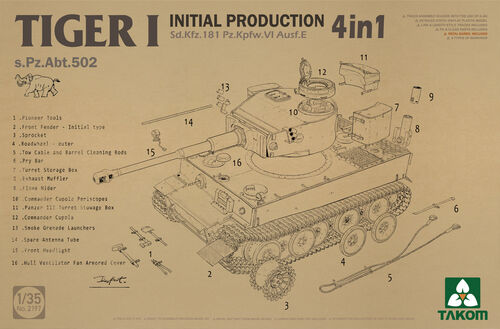 NEW! Takom 2197 Tiger I Initial Production - Sd.kfz.181 Pz.Kpfw.VI Ausf.E (4 in 1 Kit)