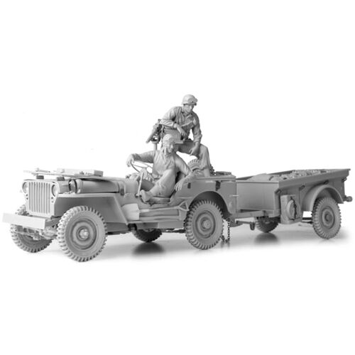 NEW! SOLMODEL MM339 US Army WWII 1/4 ton 4x4 truck + T-3 Trailer with Driver & Gunner