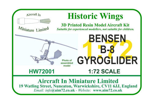Aircraft In Miniature Ltd HW-72001 Bensen B-8 Gyrogilder / X-25B (1955)
