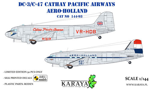 NEW! KARAYA 144-93 Douglas DC-3 / C-47 - Cathay Pacific Airways / Aero-Holland