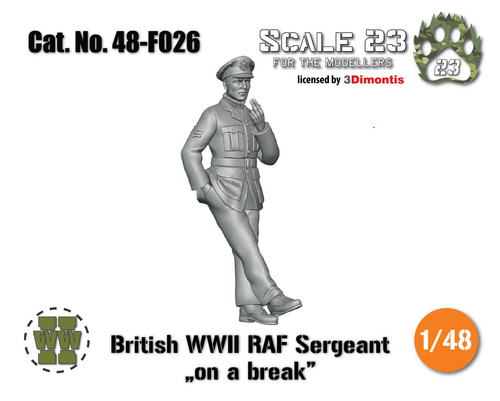 Scale23 48-F026 British WWII RAF Sergeant "on a Break" (3D-Printed)