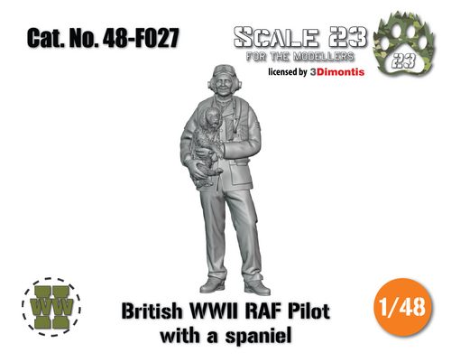 Scale23 48-F027 British WWII RAF Pilot with a Spaniel (3D-Printed)