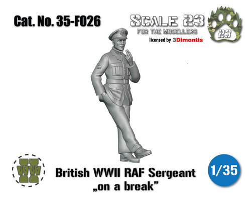 Scale23 35-F026 British WWII RAF Sergeant "on a Break" (3D-Printed)