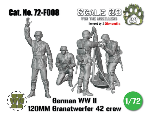 Scale23 72-F008 German WWII 120 mm Granatwerfer 42 Crew (3D-Printed)