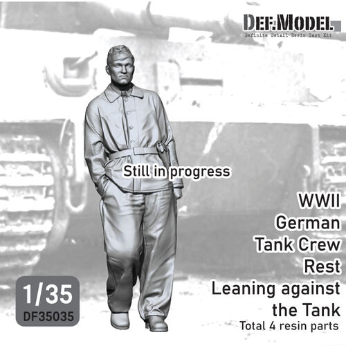NEW! DEF Model DF35035 German WWII Tank Crew Rest Leaning Front of Tiger I (1 Figure / 2 Head / 3D-Printed)