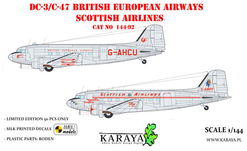 NEW! KARAYA 144-92 Douglas DC-3 / C-47 - BEA/Scottish Airlines