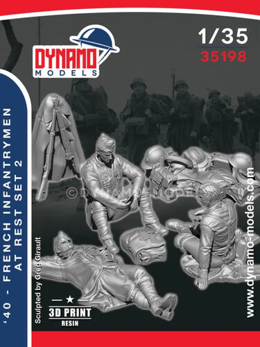 NEW! Dynamo-Models 35198 French 1940 Infantrymen at Rest Set 2 (3 Figures / 3D-Printed)