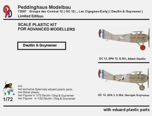 Peddinghaus-Decals 72007 Spad S.XIII - Groupe des Combat 12 (GC 12) Les Cigognes - Early (Guynemer & Deullin)
