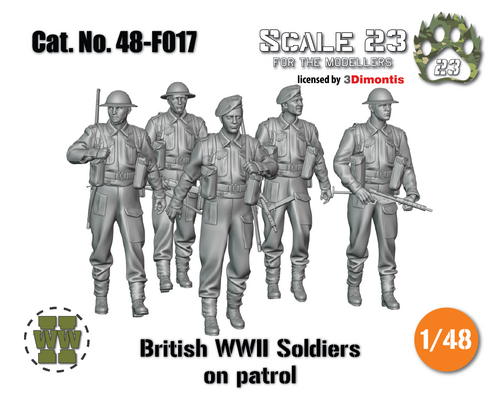 Scale23 48-F017 British WWII Soldiers on Patrol (3D-Printed)